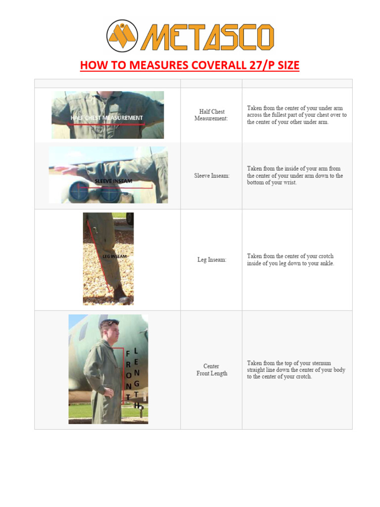 How SIZE - CHART - Coverall | PDF