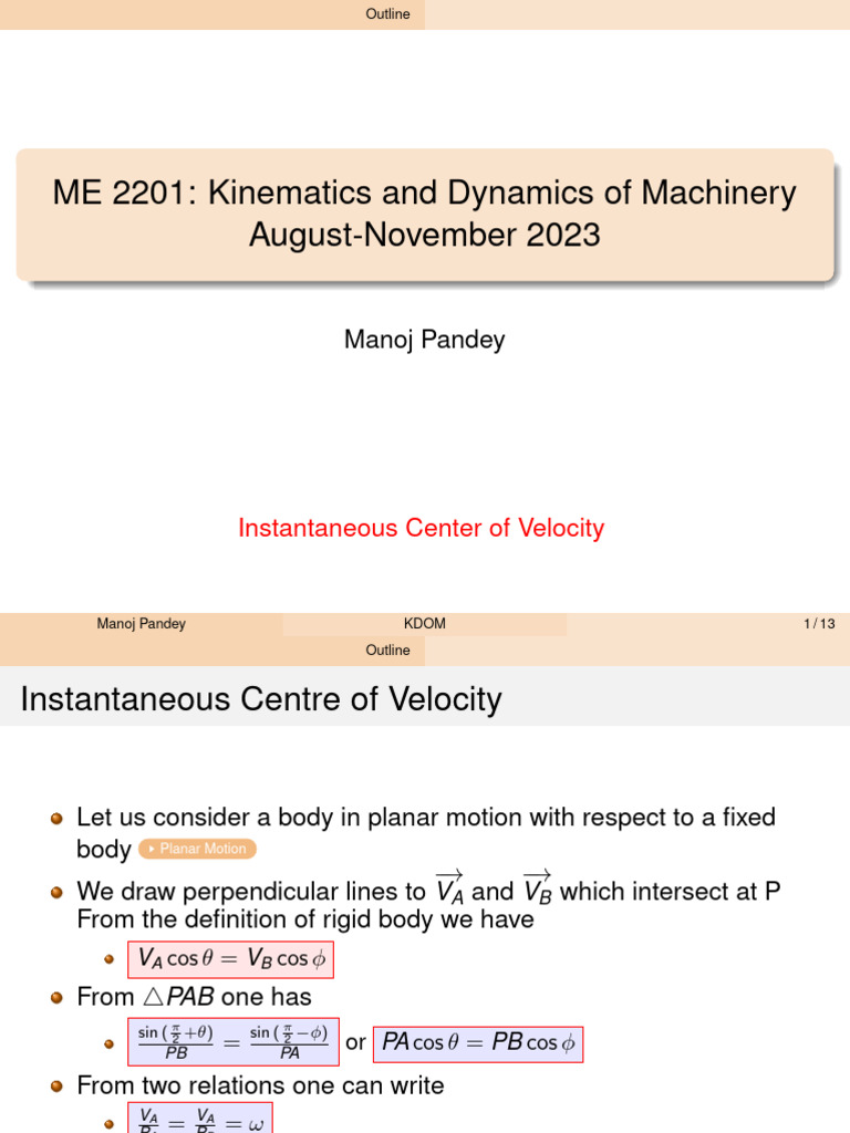 Lecture - Instantaneous Center of Velocity | PDF | Motion (Physics ...