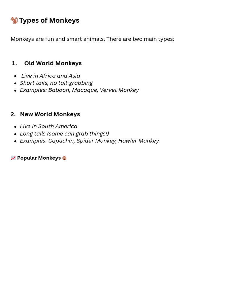 ? Types of Monkeys (In Easy English) .PDF 4 | PDF