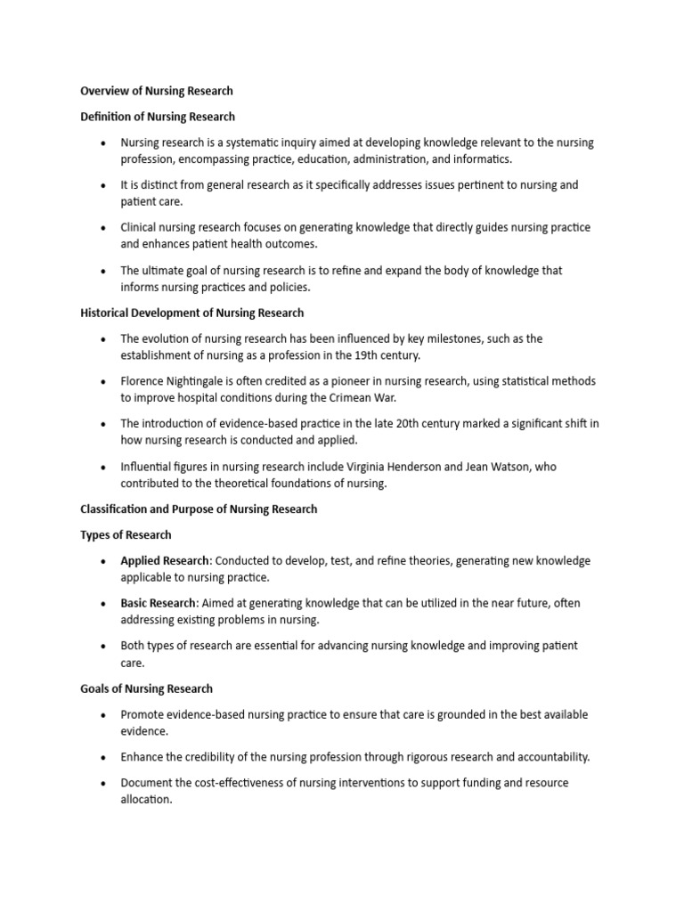 Overview of Nursing Research | PDF | Evidence Based Medicine | Nursing