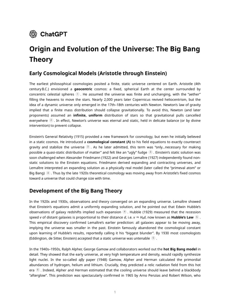 Origin and Evolution of the Universe_ the Big Bang Theory (1) | PDF ...