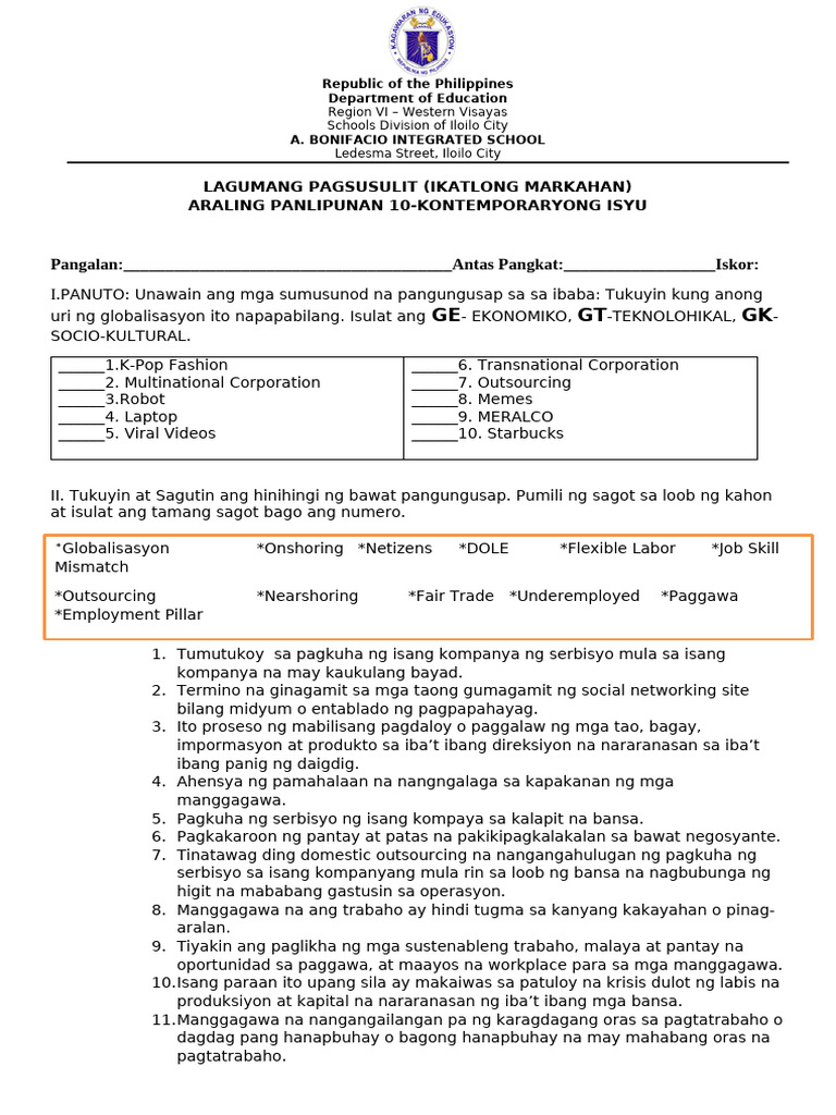 Ap10 2nd Quarter Exam | PDF