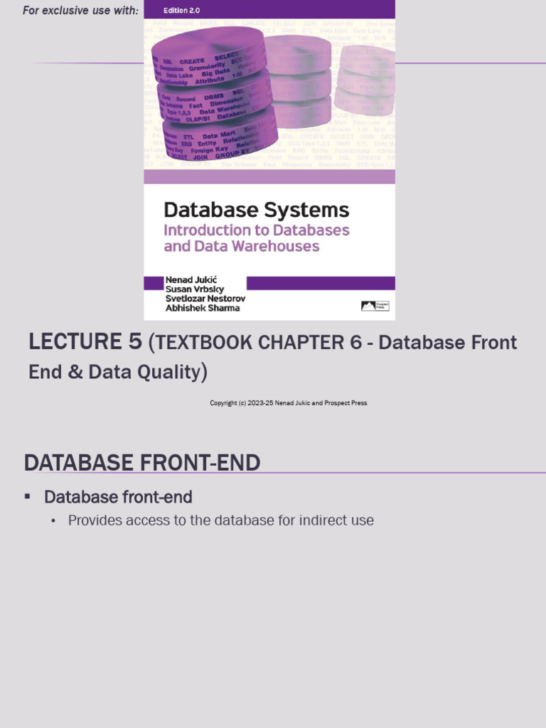 Database Front-End & Data Quality Insights | PDF | Databases | Sql