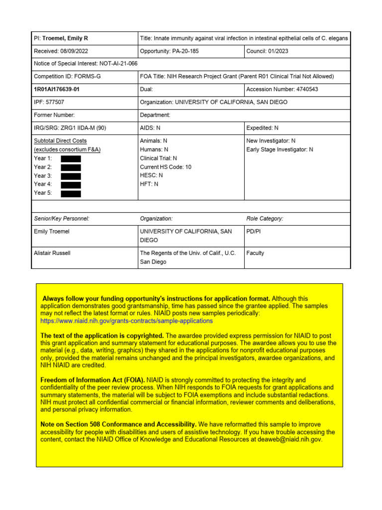 NIAID Sample Application: Troemel Grant | PDF | Antiviral Drug | Virus