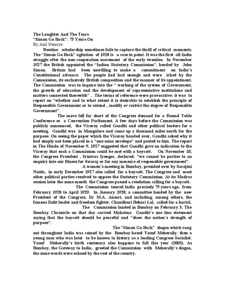 Boycott of The Simon Commission in 1928: The "Simon Go Back Agitation ...