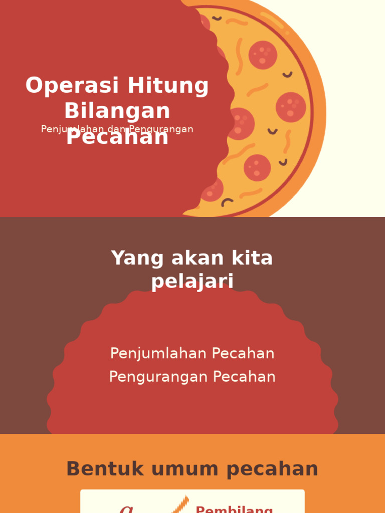 Operasi Hitung Bilangan Pecahan Presentasi Merah Kuning Krem Gaya ...