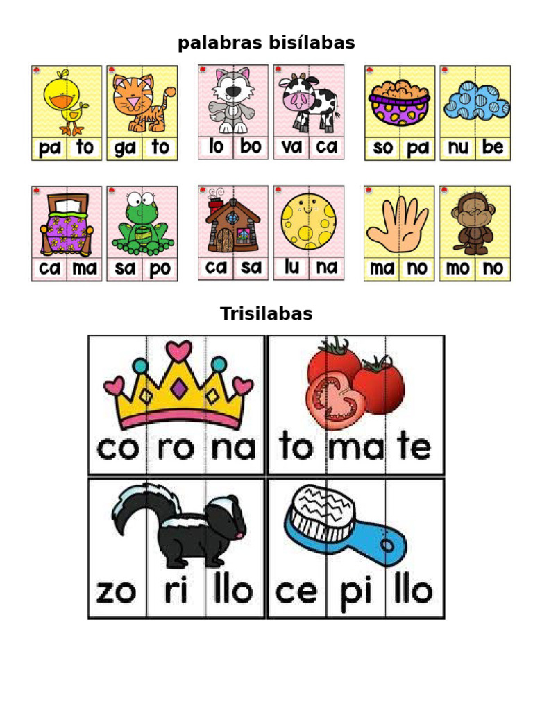 Palabras Bisílabas, Trisilaba, Petasilabas y Demas | PDF