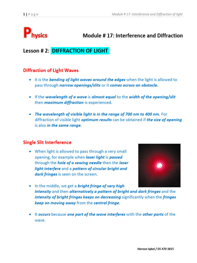 Grade 11 - Module 17 - Lesson 2 | PDF | Diffraction | Wavelength