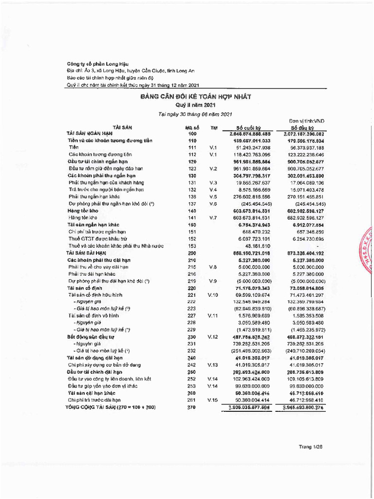 LHG - BCTC Hop Nhat Q2 2021 Kem Giai Trinh | PDF