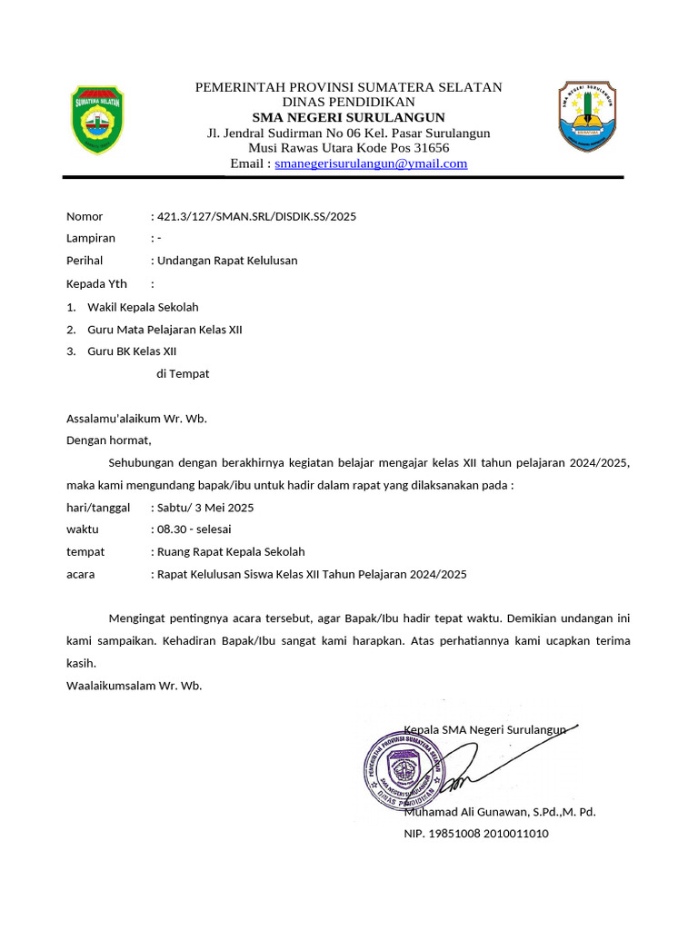 Undangan Rapat Kelulusan 2025 | PDF