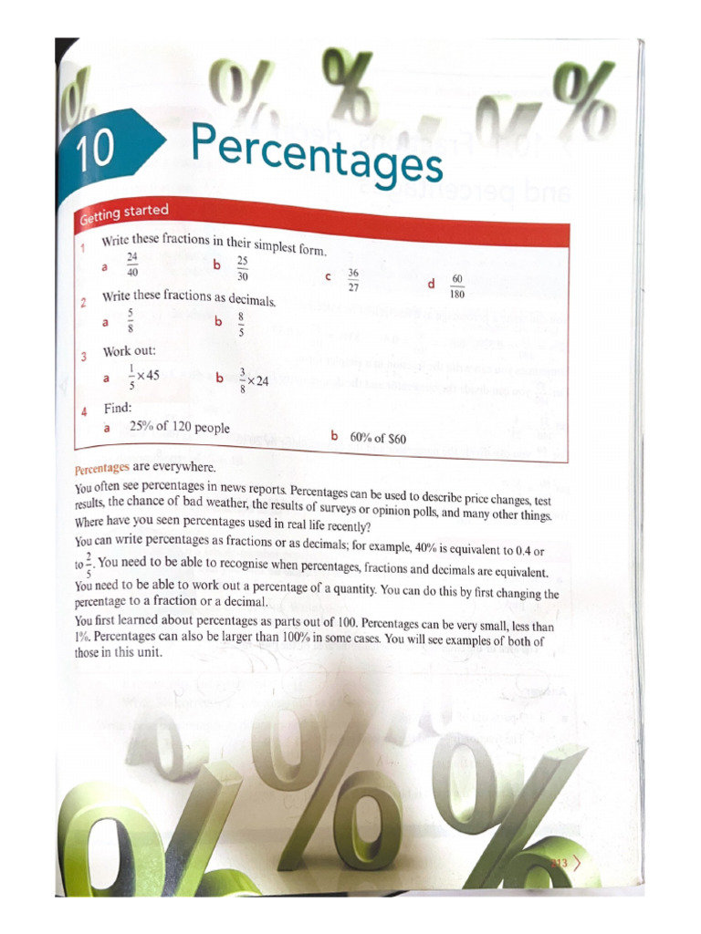 Percentage Learner Book 7 Igcse | PDF