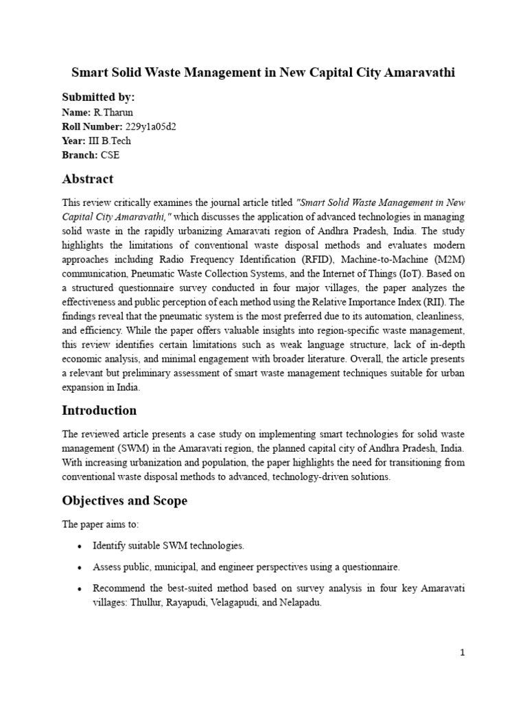 Smart Solid Waste Management in New Capital City Amaravathi | PDF | Internet Of Things | Waste ...