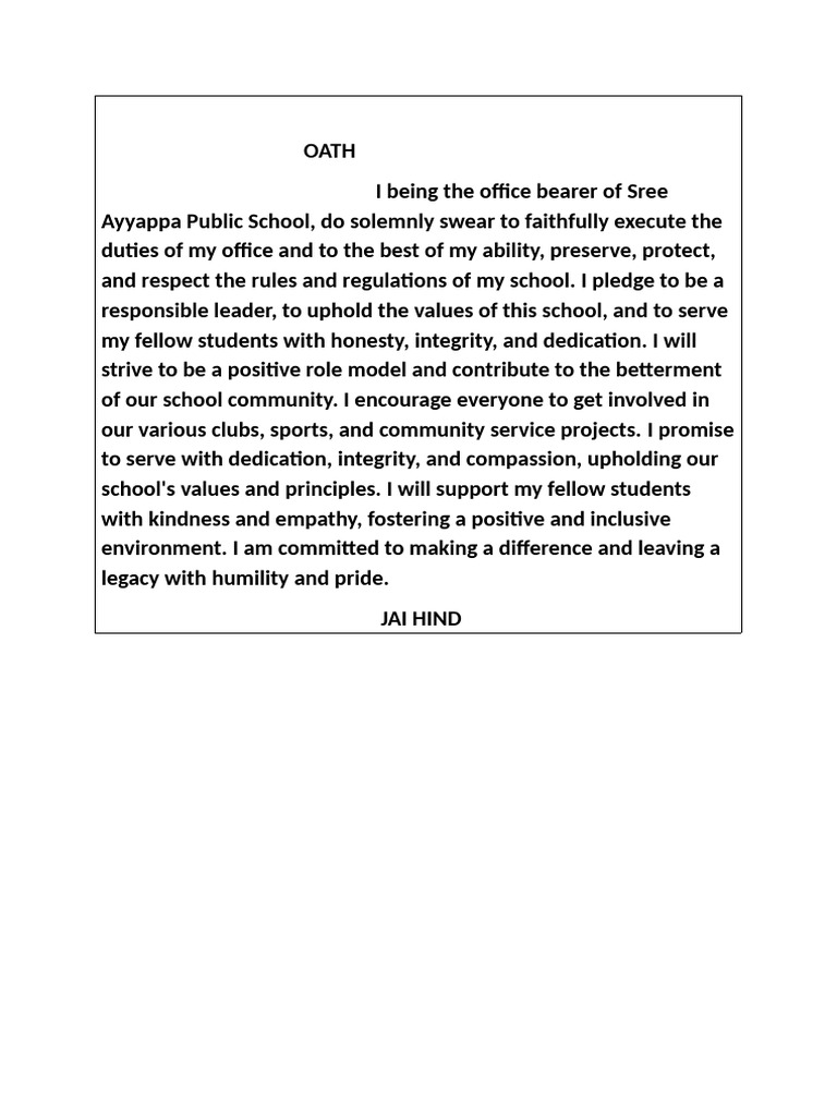 Sree Ayyappa School Leadership Oath | PDF
