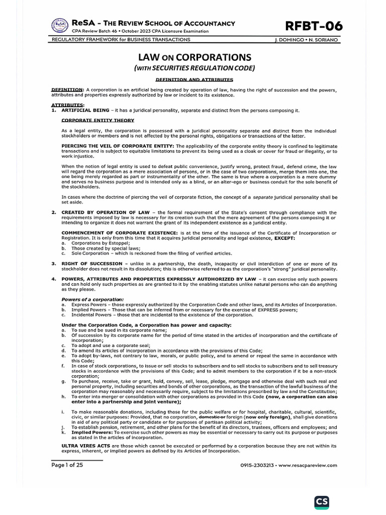 Law of Corporation & SRC | PDF