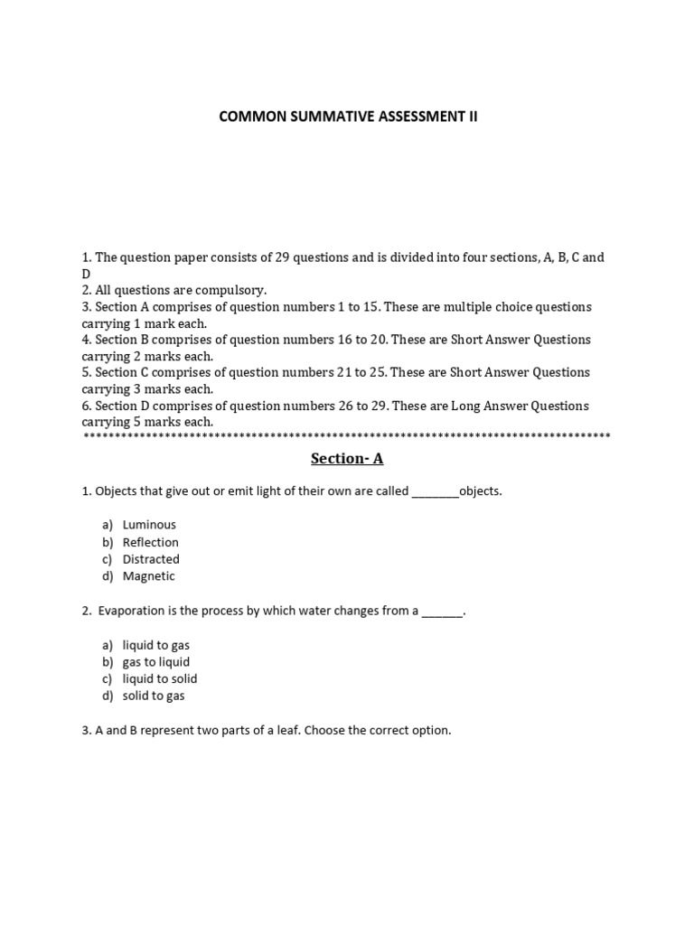 Class VI Science Sample Paper 60 Marks | PDF | Atmosphere Of Earth | Leaf