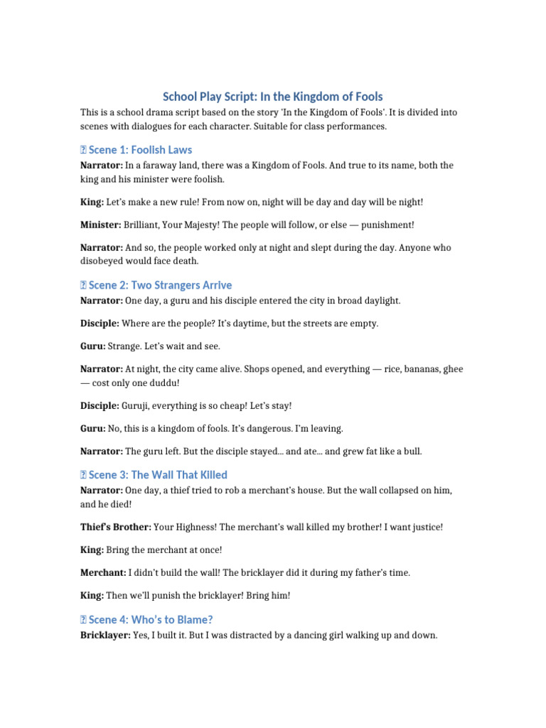 School Play Script: Kingdom of Fools | PDF
