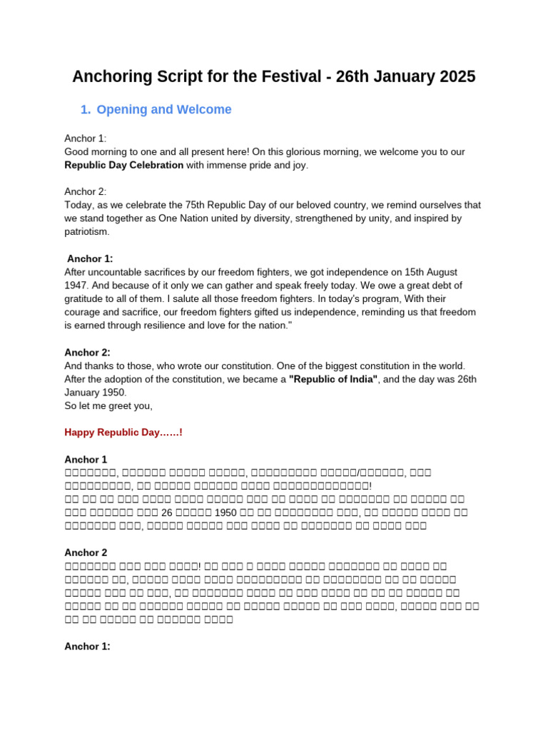 Republic Day Anchoring Script 2025 | PDF | Dances