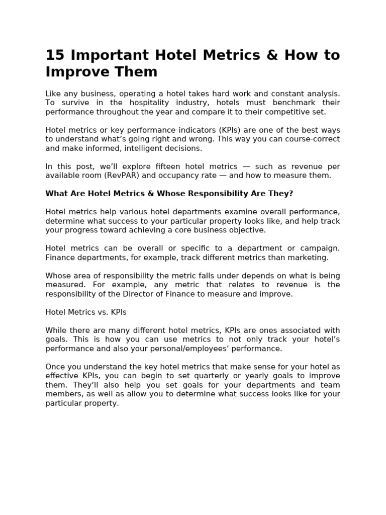 Key Hotel Metrics for Profitability | PDF | Income Statement ...
