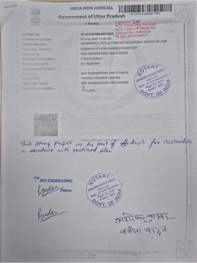 Construction Affidavit | PDF