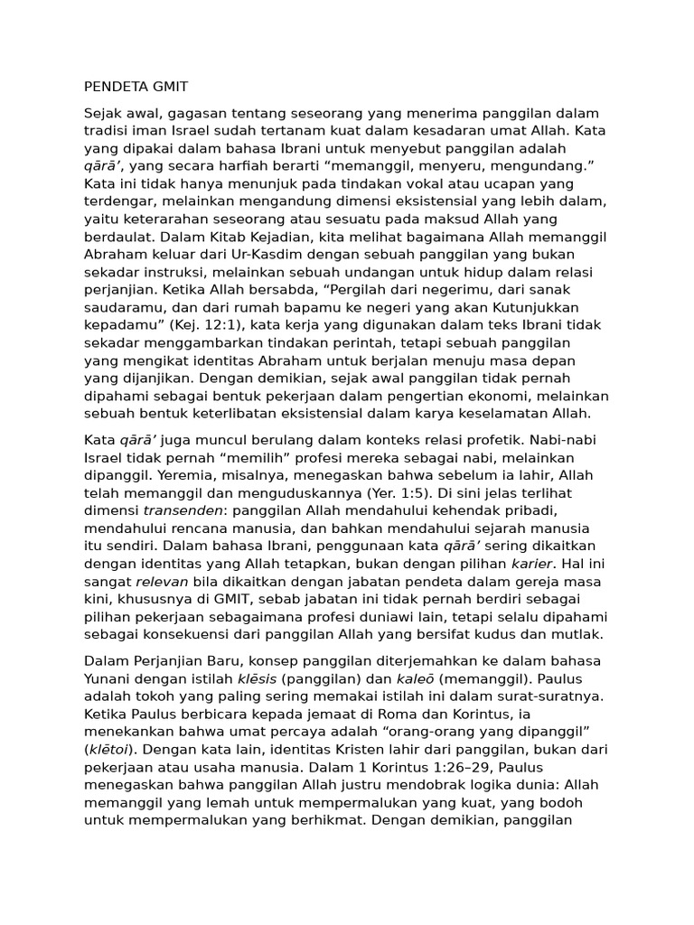 Panggilan Kudus Pendeta dalam GMIT | PDF