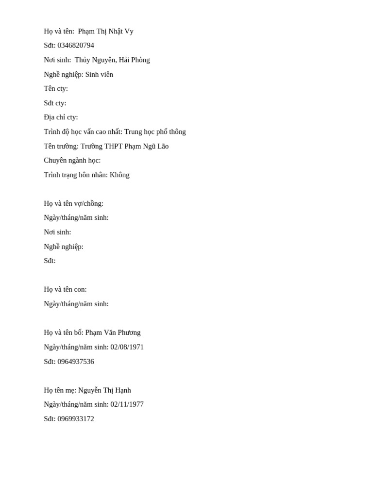 T Khai Thông Tin - Visa | PDF