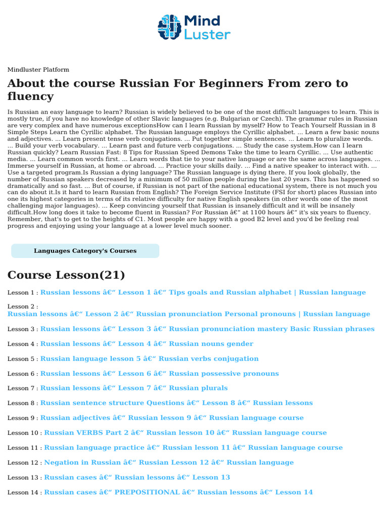 Russian for Beginners: From Zero to Fluency | PDF | Russian Language | Verb