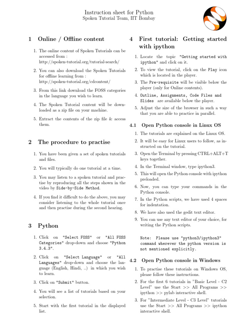Python 3.4.3 Instruction Sheet English | PDF | Python (Programming Language) | Command Line ...