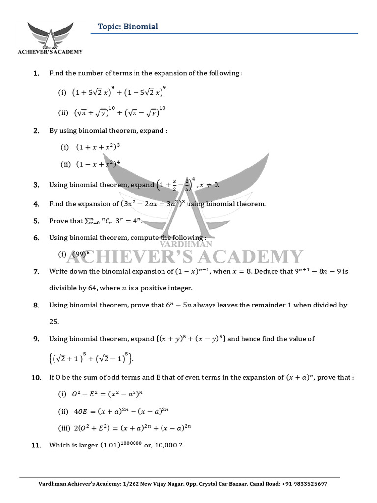 Binomial Theorem Applications and Proofs | PDF | Arithmetic | Discrete ...