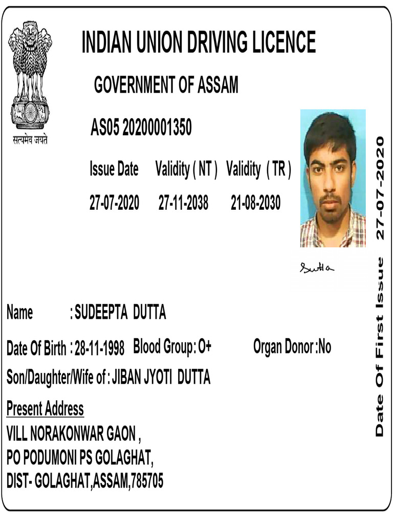 Assam Indian Union Driving Licence | PDF
