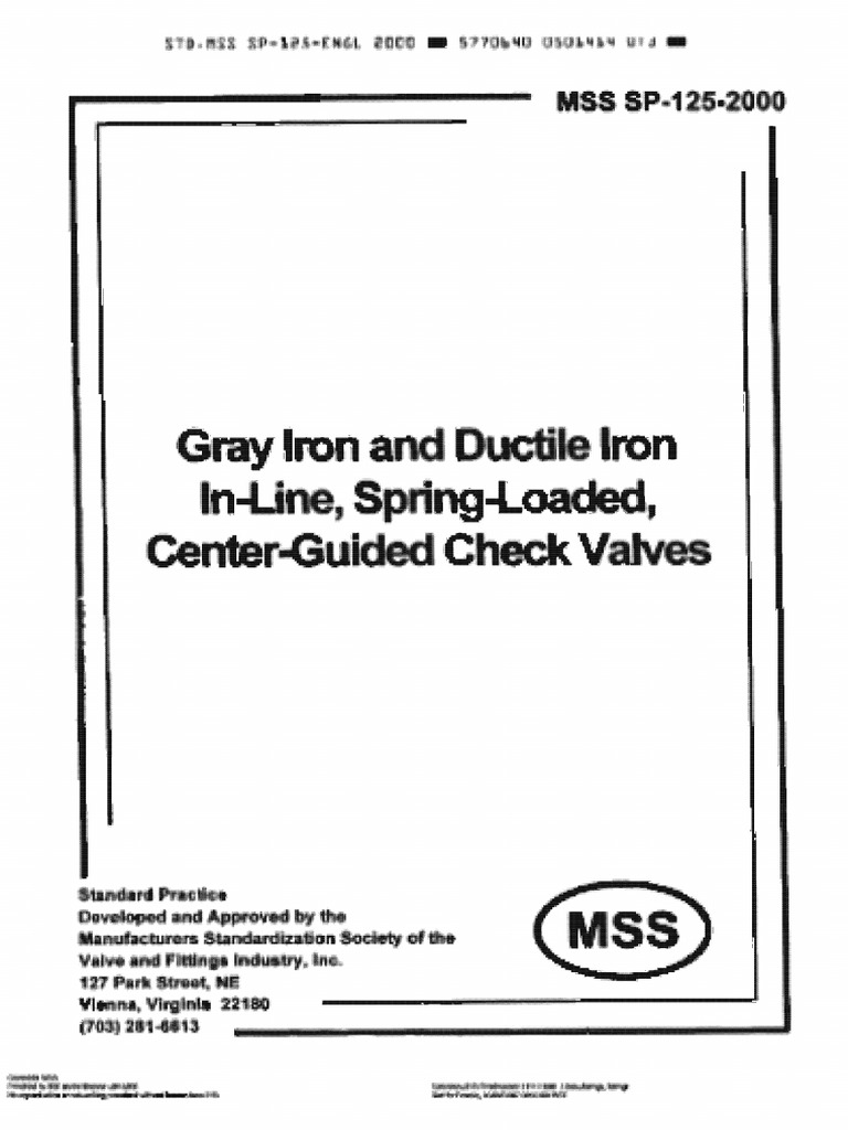 MSS SP-125 2000 Gray & Dctile Iron Check Valves Spring Loaded and ...