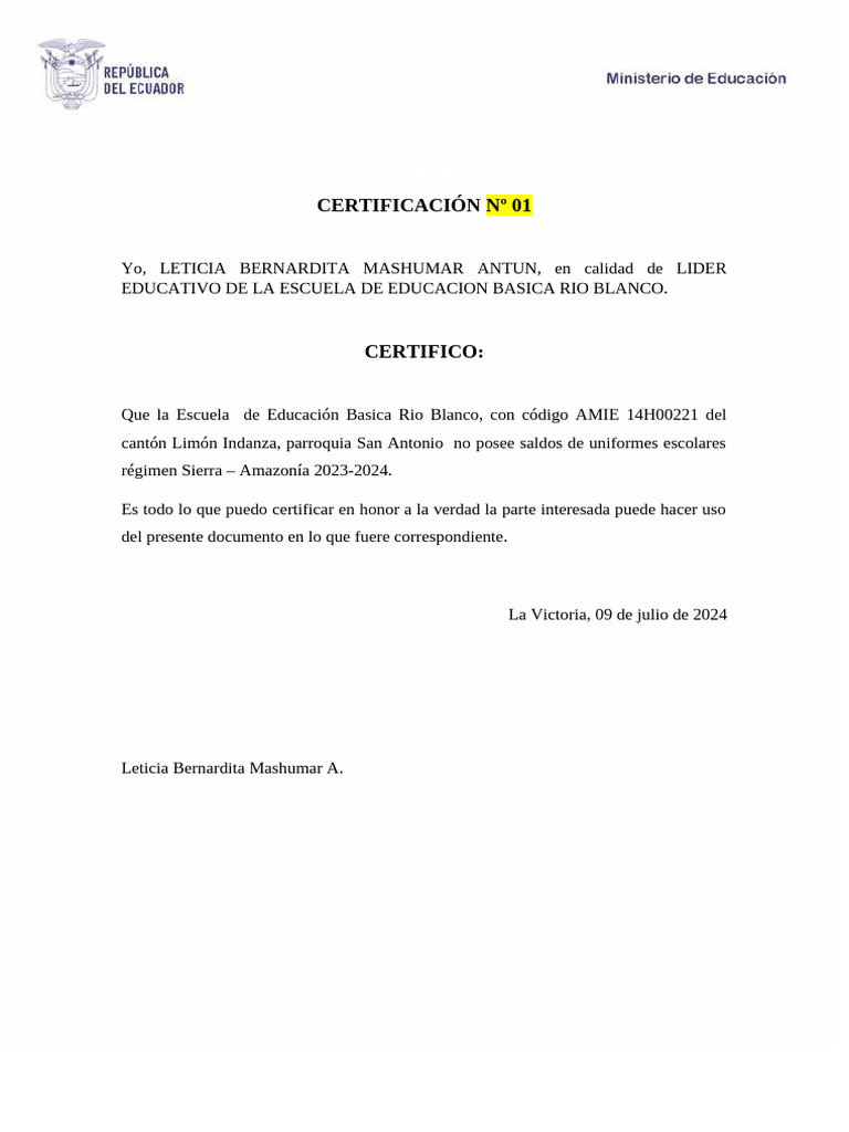 Modelo Certificacion Saldos Uniformes | PDF