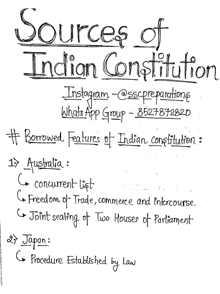 Sources of Indian Constitution Indian Polity Handwritten Notes PDF | PDF