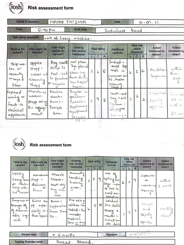 Iosh Activity form | PDF