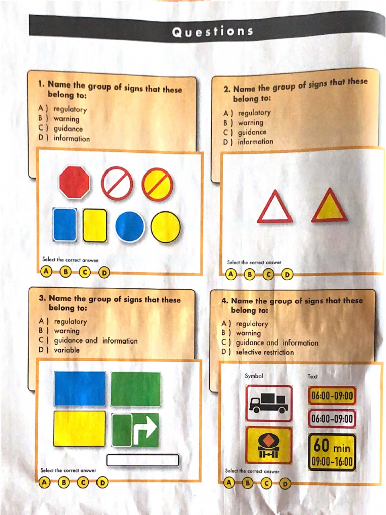 QUESTIONS Road Signs, Signals, Markings | PDF