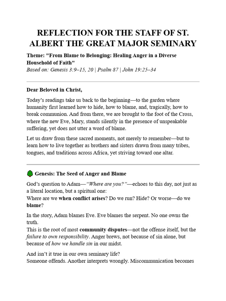 Reflection For The Staff of MONDAY | PDF | Eve | Adam