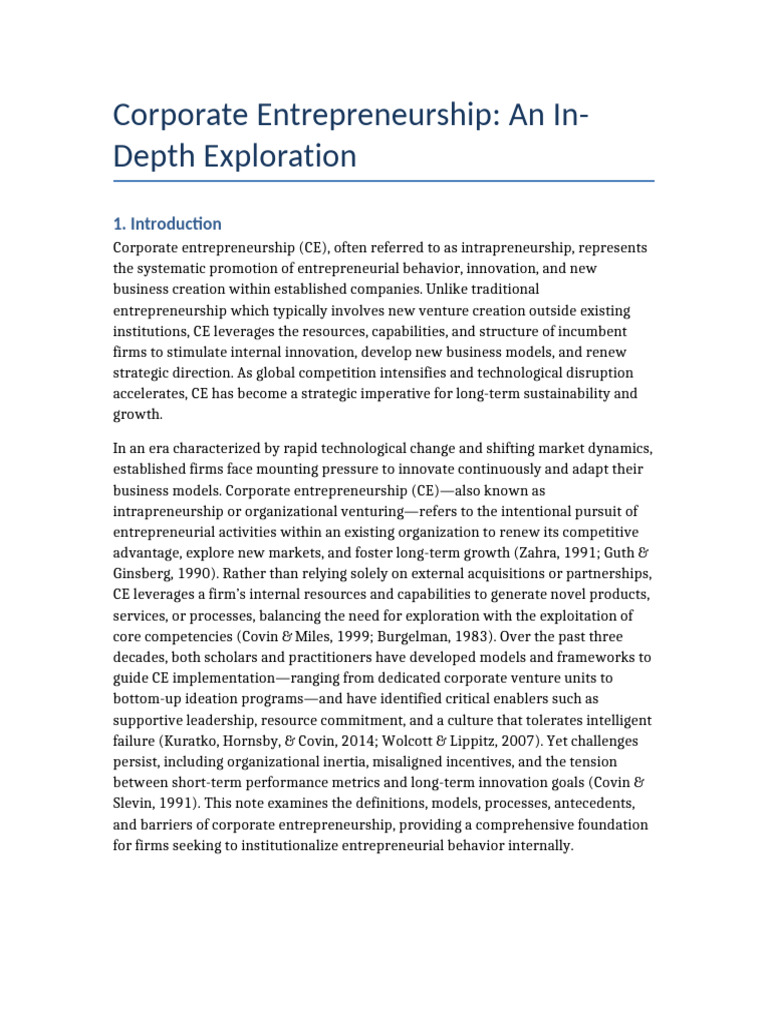 Corporate Entrepreneurship Note | PDF | Entrepreneurship | Innovation