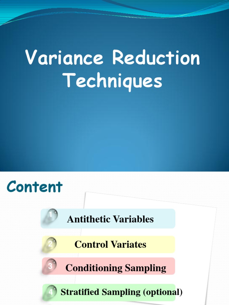 Variance Reduction Techniques 1 | PDF | Variance | Estimator Variance Reduction Techniques 1 | PDF | Variance | Estimator
