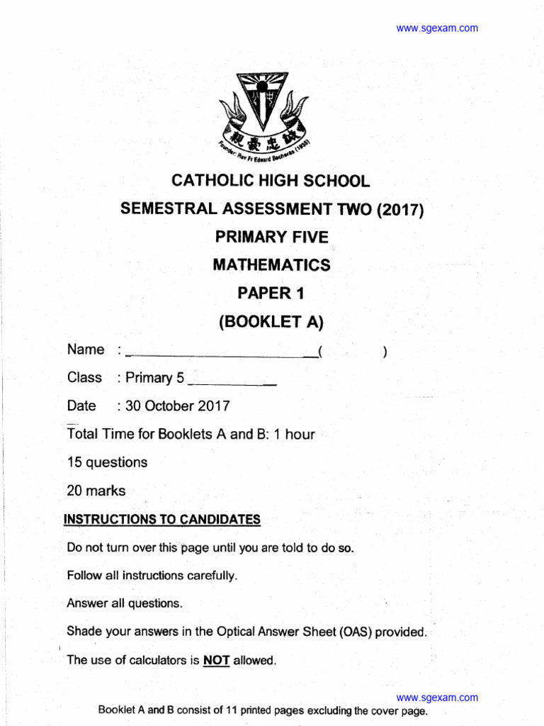 2017-P5-Maths-SA2-Catholic High | PDF