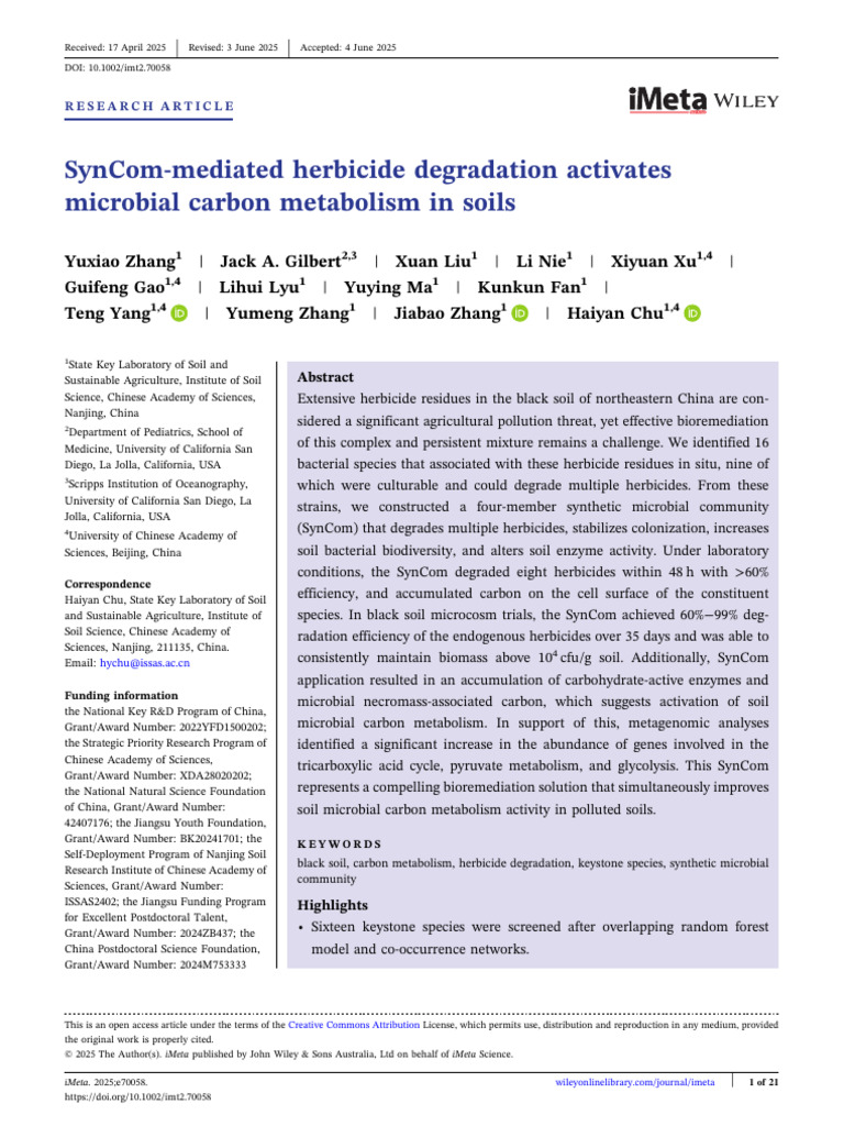 SynCom for Herbicide Degradation in Soil | PDF | Soil | Ecosystem