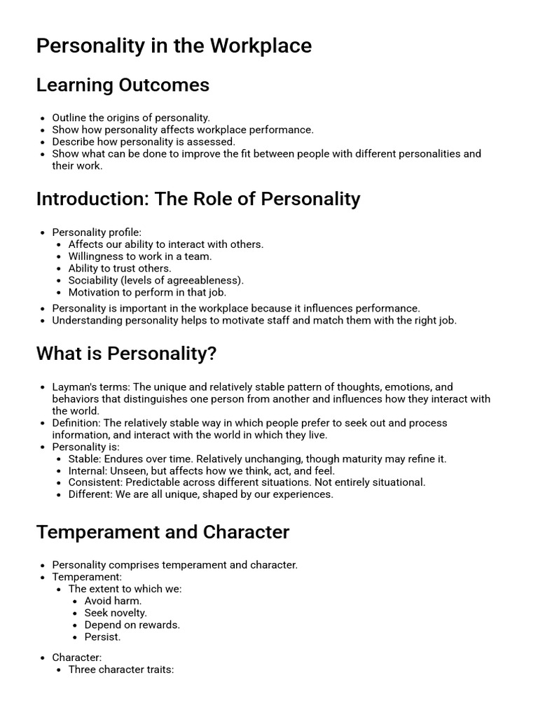 Understanding Workplace Personality | PDF | Temperament | Cognitive Science
