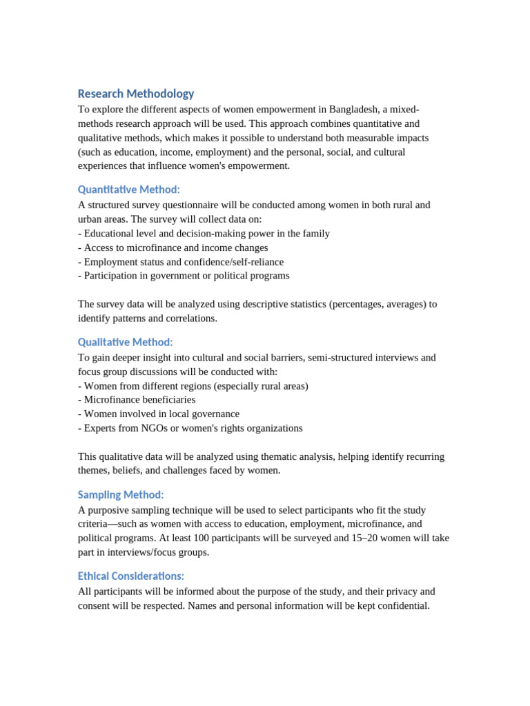 Women Empowerment Research Methodology | PDF