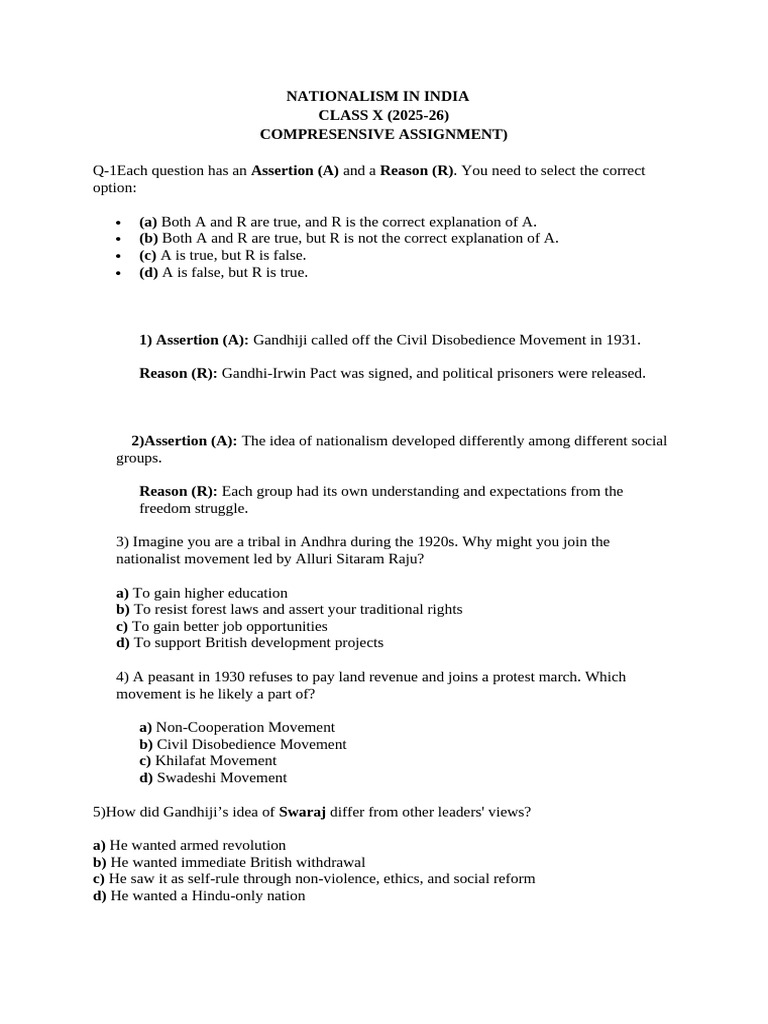 Nationalism in India: Class X Assignment | PDF | Mahatma Gandhi ...