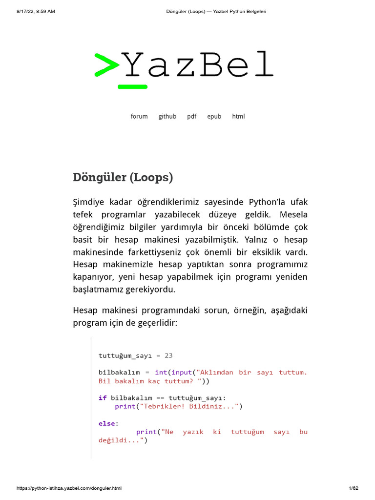 Döngüler (Loops) - Yazbel Python Belgeleri | PDF