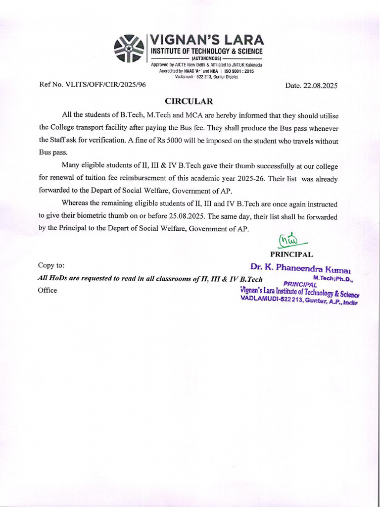 Circular Fee Reimbursement | PDF