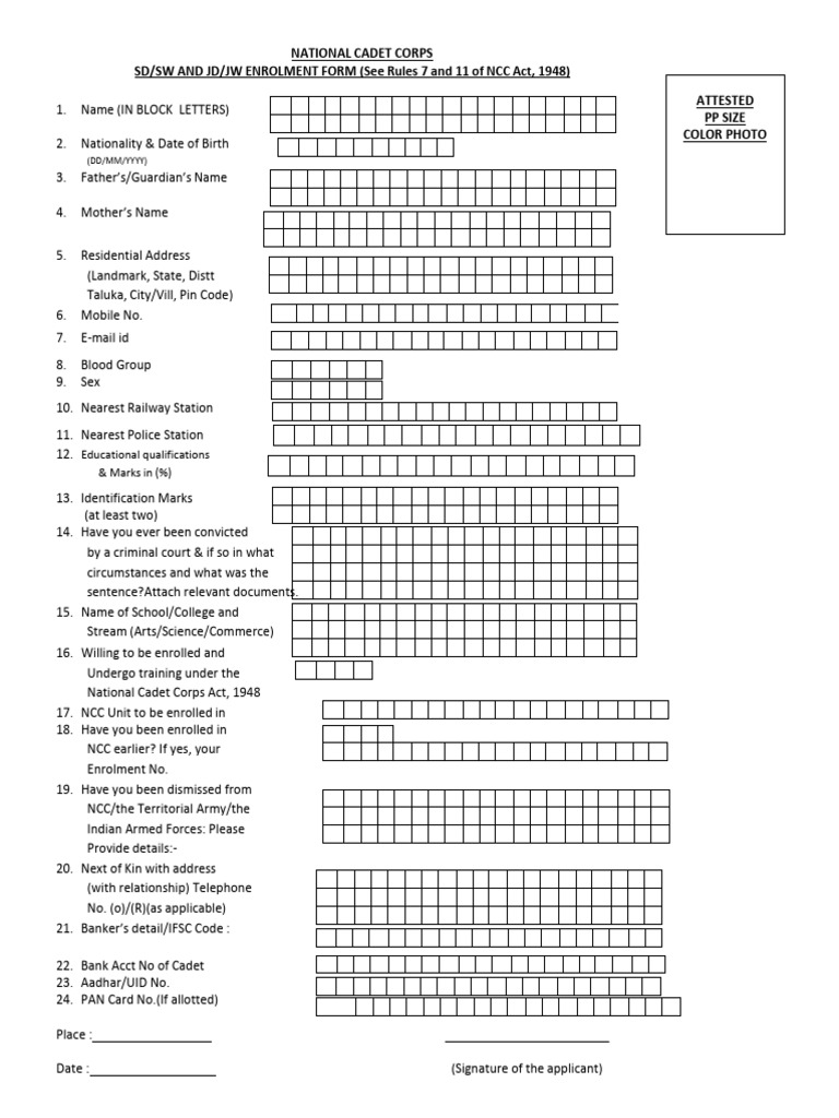NCC Enrolment Form Old | PDF
