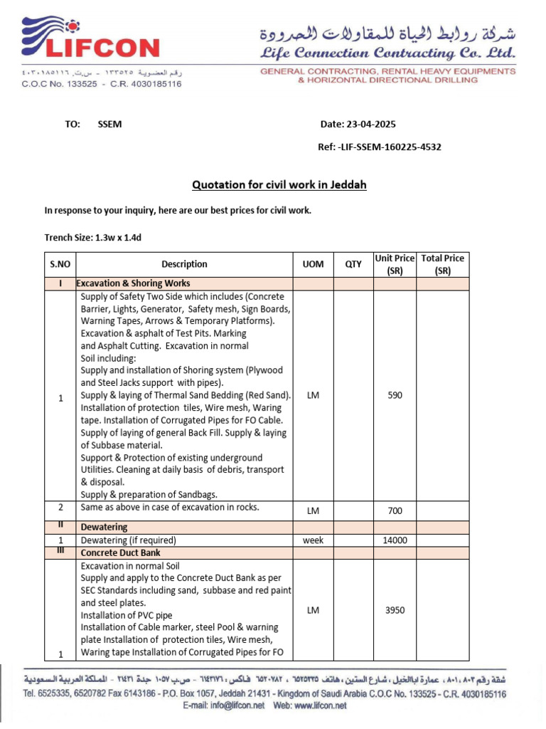 Lifcon Single Quotation Rev.02 | PDF | Pipe (Fluid Conveyance) | Duct (Flow)