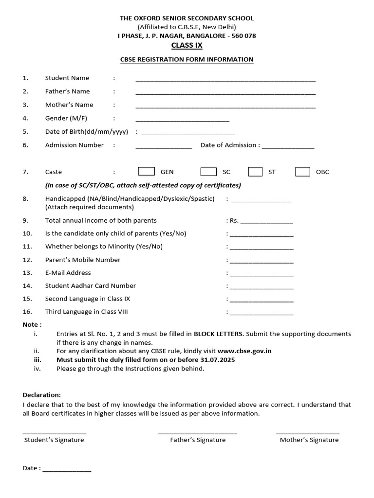CBSE Class 9 Registration Guide 2025-26 | PDF | Birth Certificate