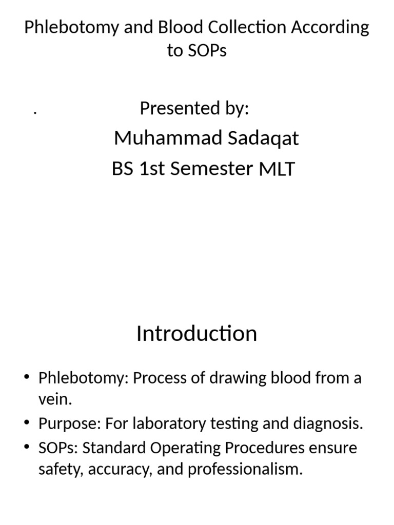 Phlebotomy and Blood Collection SOPs | PDF