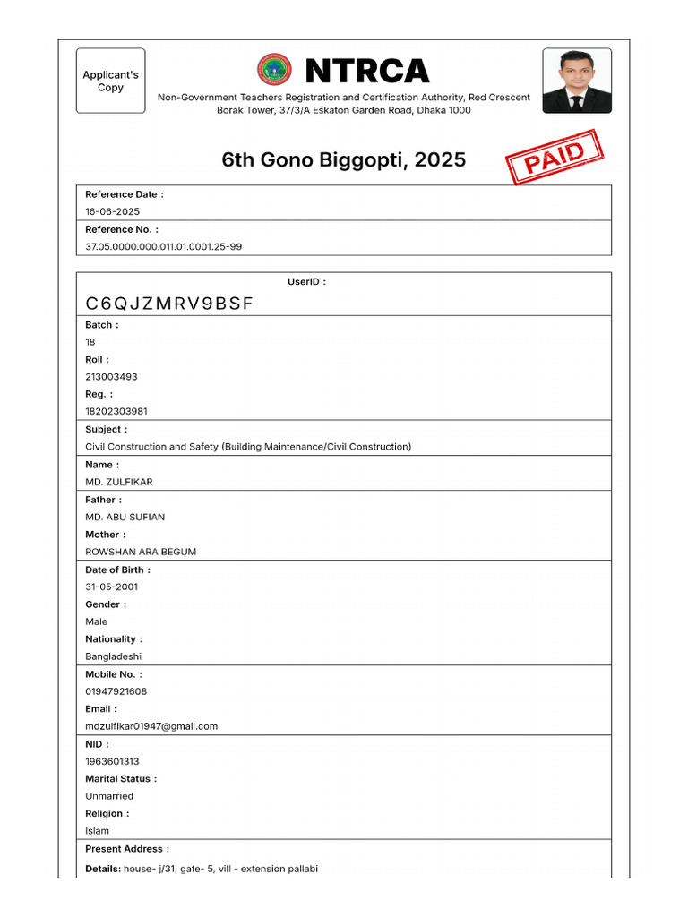 Applicant Copy- MD. ZULFIKAR, C6QJZMRV9BSF-1 | PDF