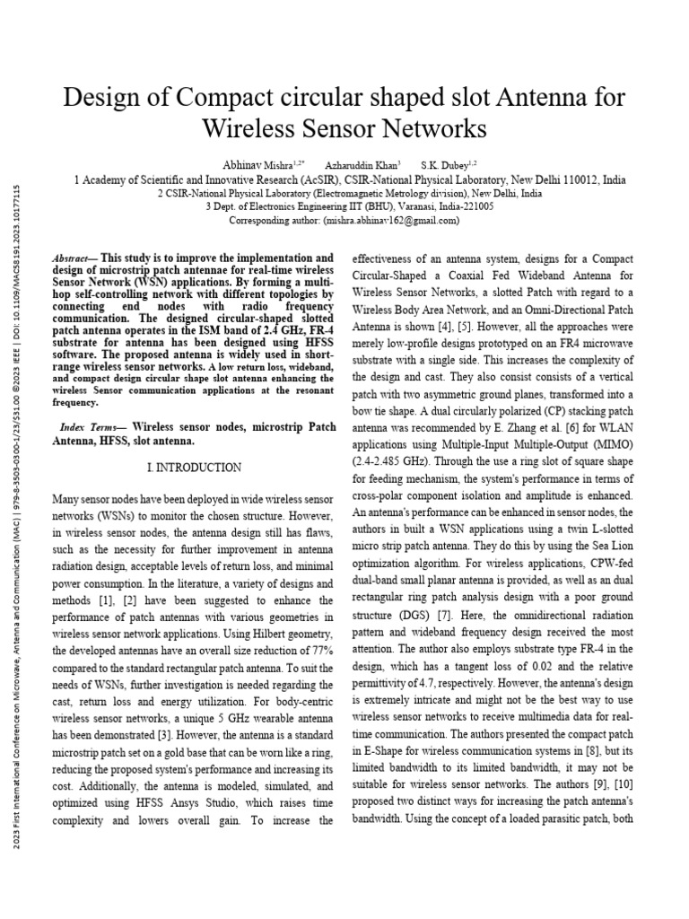 Design of Compact Circular Shaped Slot Antenna For Wireless Sensor ...